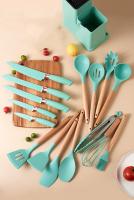 China Food Grade Silicone Kitchen Utensils Set 14 Piece Nonstick Cooking Tools with Wooden Handle 446°F Heat Resistant for sale