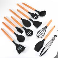 China 11-Piece Non-Stick Silicone Kitchen Utensil Set with Wooden Handle 446°F Heat Resistant for sale