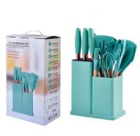 China 19 Pcs Wooden Handle Silicone Kitchenware Set for Cooking Tools and Stocked Restaurant for sale