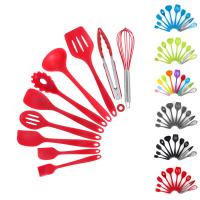 China Food Grade Silicone Kitchen Utensil Set 10 Pcs Nonstick High Temperature 446F Wooden Handle for sale
