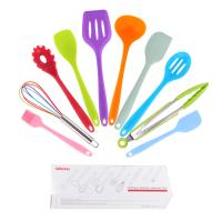 China Food Grade Silicone Kitchen Utensil Set 10 Pcs Nonstick High Temperature 446F Wooden Handle for sale