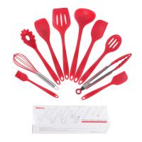 China Food Grade Silicone Kitchen Utensil Set 10 Pcs Nonstick High Temperature 446F Wooden Handle for sale