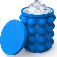 China 40 Cubes Silicone Ice Maker 13x13x14cm Round Ice Bucket Mold with PP Cup and Funnel Blue Green Yellow for sale