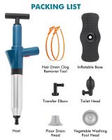 China High Pressure Air Toilet Plunger 8Bar with 4 Replaceable Heads for Drain Cleaning for sale