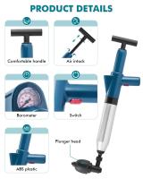 China High Pressure Air Toilet Plunger 8Bar with 4 Replaceable Heads for Drain Cleaning for sale