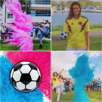 China Gender Reveal Soccer Ball 14cm with Blue and Pink Powder Baby Shower Party Supplies for sale