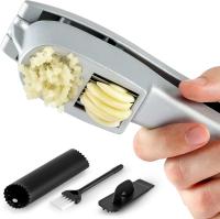China 2 in 1 Aluminum Alloy Garlic Press and Slicer Ginger Chopper 6.5x4.5x20.5cm Custom Logo for sale