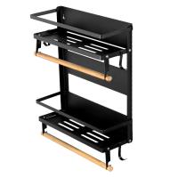 China 4 Tier Magnetic Fridge Organizer with Paper Towel Holder 5 Hooks 2.6KG Capacity Carbon Steel for sale