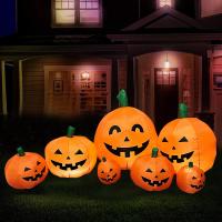 China 2.2m Long Halloween Inflatable Pumpkin Decorations with LED Lights Outdoor Indoor for sale