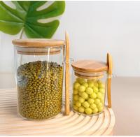 China Borosilicate Glass Food Storage Container with Bamboo Lid and Spoon 100x100mm for sale