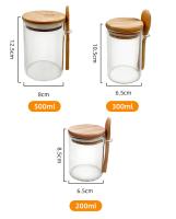 China Borosilicate Glass Food Storage Jar with Bamboo Lid and Spoon 100x100mm for sale