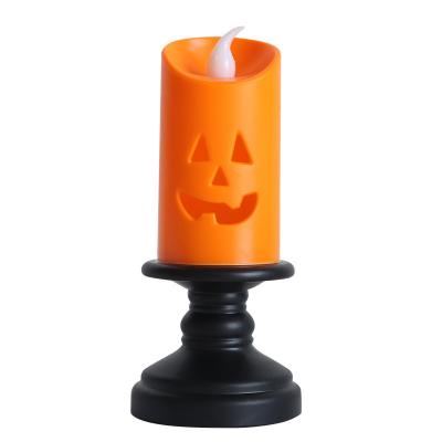 China LED Pumpkin Candle Holder Halloween Decoration Night Light 8x12cm Plastic Candlestick Lamp for sale