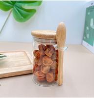 China Borosilicate Glass Food Storage Jar with Bamboo Lid and Spoon 100x100mm for sale