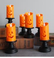 China LED Pumpkin Candle Holder Halloween Decoration Night Light 8x12cm Plastic Candlestick Lamp for sale