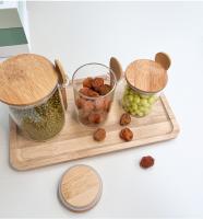 China Borosilicate Glass Food Storage Jar with Bamboo Lid and Spoon 100x100mm for sale