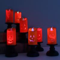 China LED Pumpkin Candle Holder Halloween Decoration Night Light 8x12cm Plastic Candlestick Lamp for sale