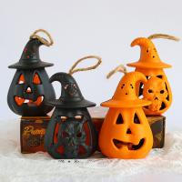 China LED Pumpkin Candle Holder Halloween Decoration Night Light 8x12cm Plastic Candlestick Lamp for sale