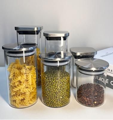 China Borosilicate Glass Storage Containers with Stainless Steel Lid 6.5x8cm 6.5x10cm for sale
