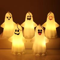 China Halloween LED Candelabra Pumpkin Candle Lamp Plastic Decoration 7x8.5x5cm for sale