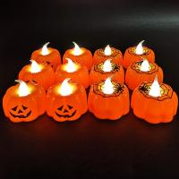 China Halloween LED Candelabra Pumpkin Candle Lamp Plastic Decoration 7x8.5x5cm for sale