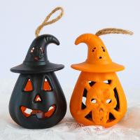 China Halloween LED Candelabra Pumpkin Candle Lamp Plastic Decoration 7x8.5x5cm for sale