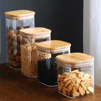 China Borosilicate Glass Food Storage Container with Bamboo Lid 300ml 500ml Spice Jar for sale