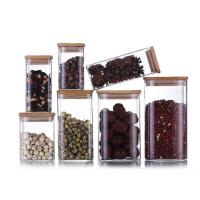 China Borosilicate Glass Food Storage Container with Bamboo Lid 300ml 500ml Spice Jar for sale