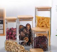China Borosilicate Glass Food Storage Container with Bamboo Lid 300ml 500ml Spice Jar for sale