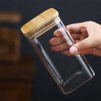 China Borosilicate Glass Food Storage Container with Bamboo Lid 300ml 500ml Spice Jar for sale