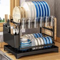 China 85x32x15cm Carbon Steel Dish Drainer Rack Foldable Double Tier Kitchen Organizer for sale