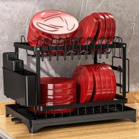 China 85x32x15cm Carbon Steel Dish Drainer Rack Foldable Double Tier Kitchen Organizer for sale