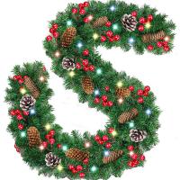 China Pre Lit Christmas Wreath 60x30x10 cm Outdoor Decorative Door Hanging for Shopping Mall Hotel for sale