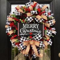 China Plush Cloth and Plastic Christmas Pinecone Wreath 0.5kg Outdoor Holiday Decoration for sale