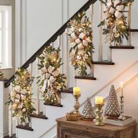 China Christmas Stair Garland Decoration with Natural Rattan Circle 60x30x10 cm OEM ODM for sale