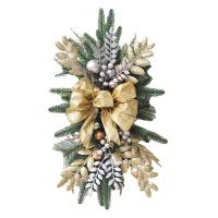 China Plush Cloth and Plastic Door Hanging Rattan Wreath 60x30 cm for Hotel Christmas Decoration for sale