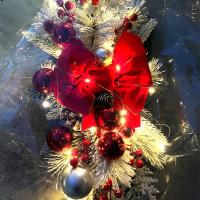 China Plush Cloth and Plastic Door Hanging Rattan Wreath 60x30 cm for Hotel Christmas Decoration for sale