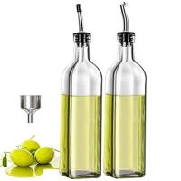 China 500ml Clear Square Glass Oil Dispenser Bottle with Stainless Steel Pour Spout for Kitchen for sale