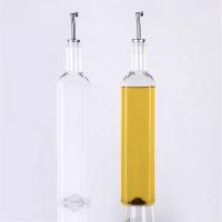China 500ml Clear Square Glass Oil Dispenser Bottle with Stainless Steel Pour Spout for Kitchen for sale