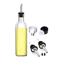 China 500ml Clear Square Glass Oil Dispenser Bottle with Stainless Steel Pour Spout for Kitchen for sale