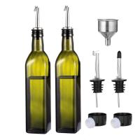 China 500ml Clear Square Glass Oil Dispenser Bottle with Stainless Steel Pour Spout for Kitchen for sale