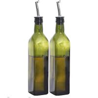 China Green Glass Oil Drizzler 500ml with Stainless Steel Pourer and Funnel for Kitchen Cooking for sale