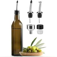 China Green Glass Oil Drizzler 500ml with Stainless Steel Pourer and Funnel for Kitchen Cooking for sale