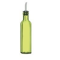 China Green Glass Oil Drizzler 500ml with Stainless Steel Pourer and Funnel for Kitchen Cooking for sale