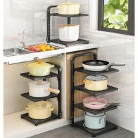 China Functional Foldable Pot Rack Black Kitchen Sink Organizer for Adjustable Storage for sale
