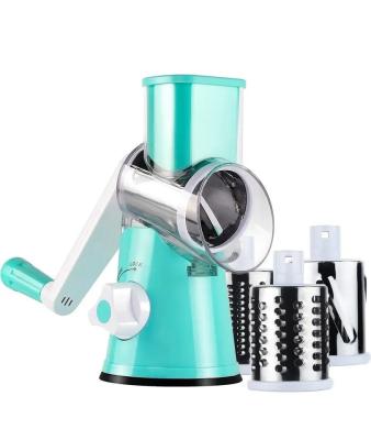 China 3 Drum Blades Rotary Cheese Grater Manual Vegetable Slicer 185x125x240mm Stainless Steel for sale