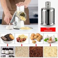 China 3 Drum Blades Rotary Cheese Grater Manual Vegetable Slicer 185x125x240mm Stainless Steel for sale
