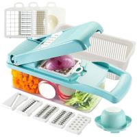 China Custom Logo Stainless Steel 8-Blade 12-in-1 Vegetable Chopper Mandoline Slicer for sale