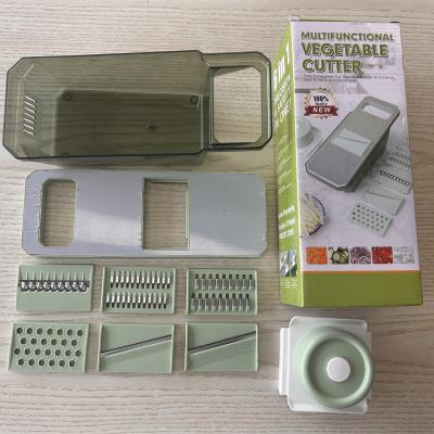 China Mint Green 6 in 1 Stainless Steel Vegetable Slicer 300x122x96mm with Container for sale