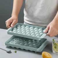 China 33 Cavity Circle Round Ball Ice Cube Tray Sphere Plastic Ice Ball Maker Mold with Lid for sale