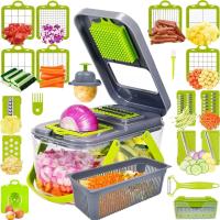 China 22pcs Vegetable Slicer Dicer with Drain Basket Handle 26x15.5x14.5cm Mandoline Cutter for sale